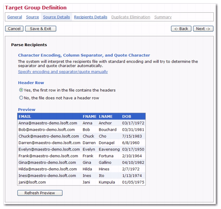 Target Groups Based on an Uploaded Text File